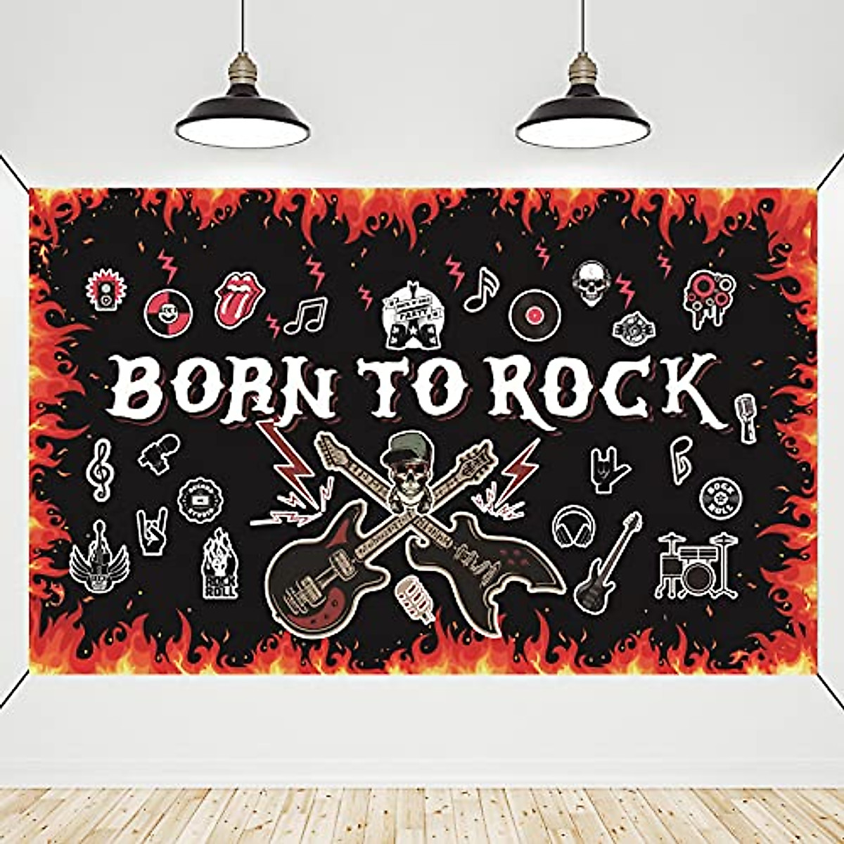 Crenics Born to Rock Backdrop Banner, Extra Large 1950's Rock and Roll Party Decorations, Rock Star Music Theme Birthday Party Supplies, 5.9 x 3.6 ft