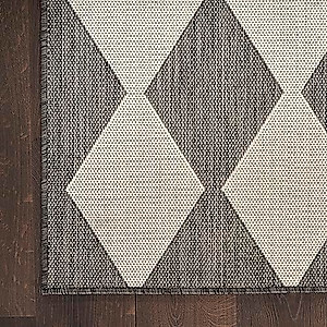 Nourison Positano Indoor/Outdoor Charcoal 4' x 6' Area Rug, Easy Cleaning, Non Shedding, Bed Room, Living Room, Dining Room, Backyard, Deck, Patio (4x6)