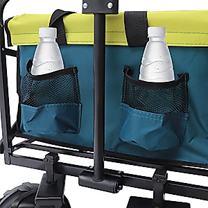 Folding Wagon Cart, Collapsible Beach Cart - 7" PU Wheels - Outdoor Utility Garden Cart for Beach Camping Shopping - 220lbs Weight Capacity - Adjustable Handle and Drink Holders