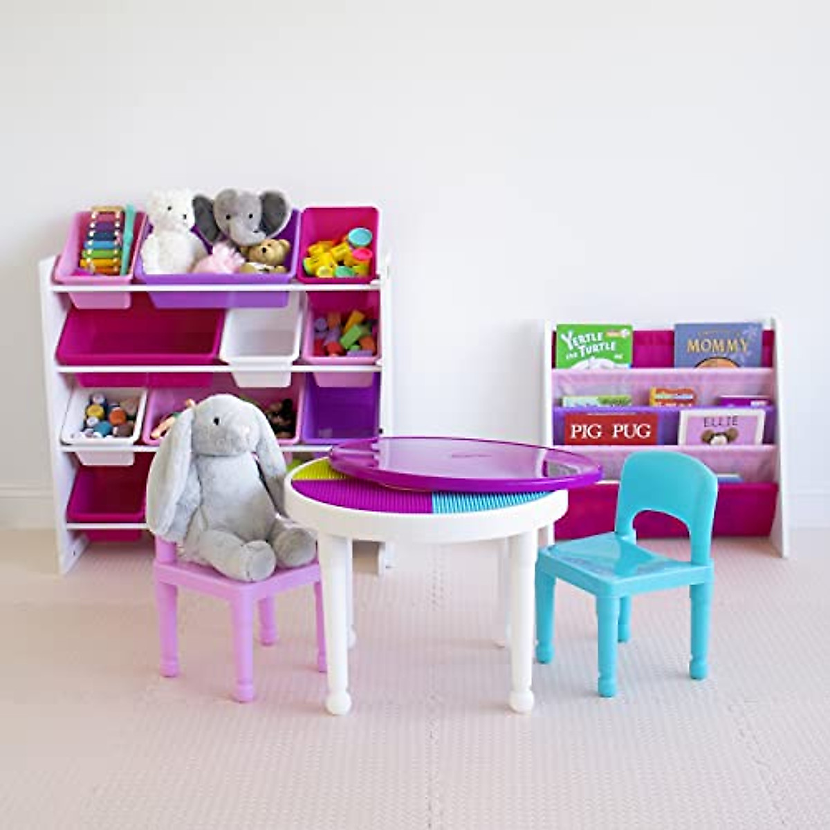 Humble Crew Kids' Toy Storage Organizer with 12 Plastic Bins, Pink&Purple, White/Purple/Pink