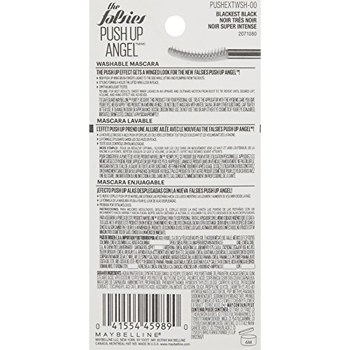 Maybelline Volum' Express Falsies Push Up Angel Washable Mascara, Blackest Black, 1 Count