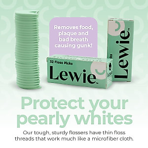 Lewie Floss Coin - Dental Floss Picks (32 Count) - High Toughness & Thin Thread Floss Picks for Removing Plaque - Compact, Travel-Friendly Tooth Flossers with Portable Package - 2pk, 64 pics