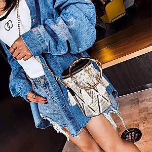 CONNAISSIZE Tassels Woven Bucket Bag, Crossbody Bag For Women, Fashion Handbag and Purses, Bag with Chain Strap