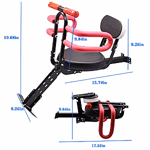 Together-life Foldable Front Mounted Children Bike Seats, Portable Baby Kids' Bicycle Carrier with Guardrail Handrail and Pedal for Mountain Bikes, Hybrid Bikes, Fitness Bikes