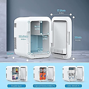 COOSEON 4 Liter/6 Can Mini Skincare Fridge with Mirror, AC/DC Thermoelectric Cooler Beauty Fridge, Warmer Refrigerators for Skin Care Makeup, Cosmetics, Beverage, Babyfood, Bedroom, Car use