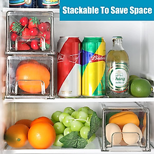 Moretoes Fridge Drawers 3 Pack Clear Stackable Pull Out Refrigerator Organizer Bins, Kitchen Organization Cabinet Fridge Organizer, Pantry Organization and Food Storage Containers