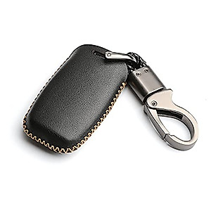 WFMJ Leather for Kia Optima K3 K6 Cerato Forte Sorento Rio Rio5 Rondo Carens Remote Smart 4 Buttons Key Case Holder Cover Fob Chain (Black)