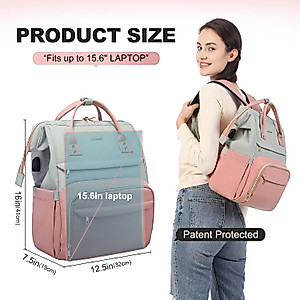 LOVEVOOK Laptop Backpack for Women Fashion Business Computer Backpacks Travel Bags Purse Doctor Nurse Work Backpack with USB Port, Fits 17-Inch Laptop, Light Grey-Pink
