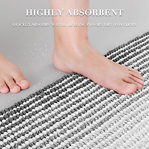 BSICPRO Bathroom Rugs and Mats Sets, 2 Piece Thick Absorbent Chenille Bath Mat Rug Set Non Slip, Soft Shaggy Bath Room Floor Mats for Bathroom, Machine Washable (20" x 47" Plus 16" x 24", Gray)