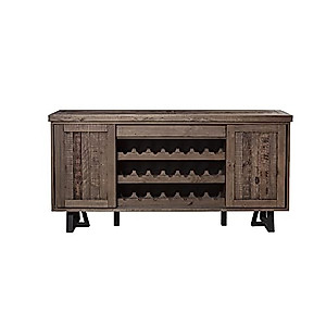 Alpine Furniture Prairie Sideboard with Wine Holder, 72" W x 18 D" x 36" H, Reclaimed Natural and Black Finish