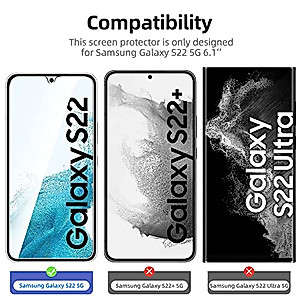 NEW'C [3 Pack] Designed for Samsung Galaxy S22 Screen Protector Tempered Glass, Case Friendly Ultra Resistant