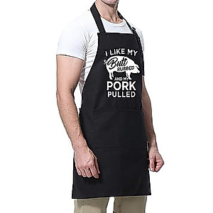 Miracu Funny Cooking Aprons for Men, Mens Grilling BBQ Aprons with Pockets - I Like My Butt Rubbed & My Pork Pulled - Fathers Day, Birthday Gifts for Men, Husband, Boyfriend, Guy, Dad, Friends, Him