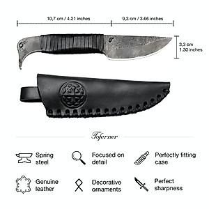 Toferner Viking Knife Odin's Raven, Norse Hand Forged Knife with Genuine Leather Case, Hardened Blade, Nordic Knife, Original Gift Idea for Men