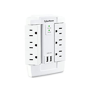 CyberPower CSP600WSURC2 Surge Protector, 1200J/125V, 6 Swivel Outlets, 2 USB Charging Ports, Wall Tap Design, White