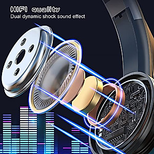 Nsxcdh Wireless Bluetooth Headphones Over Ear, Foldable Stereo Lightweight Headset with Built-in Mic & Deep Bass Adjustables Game Earbuds for PC Cell Phones