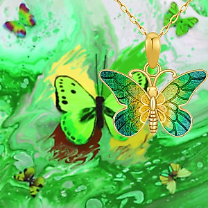 14k Solid Gold butterfly Pendant Necklaces for Women 2 Style Yellow Gold Jewelry Present for Wife Girlfriend Mother-8336