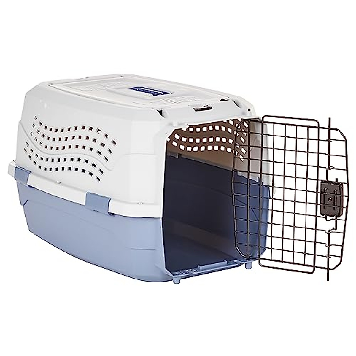 Amazon Basics 2-Door Top Load Hard Sided Dog and Cat Kennel Travel Carrier, 23-Inch, Gray & Blue