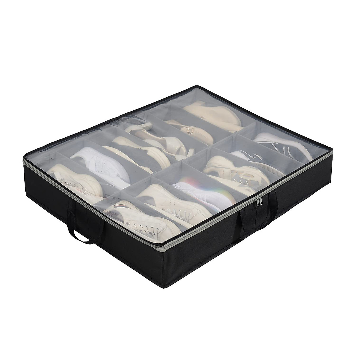 Amazon Basics Fabric Underbed Zipper Storage Bag Organizer with Handles, 30.2 Inch L X 20.1 Inch W X 5.7 Inch H (Pack Of 2), Gray