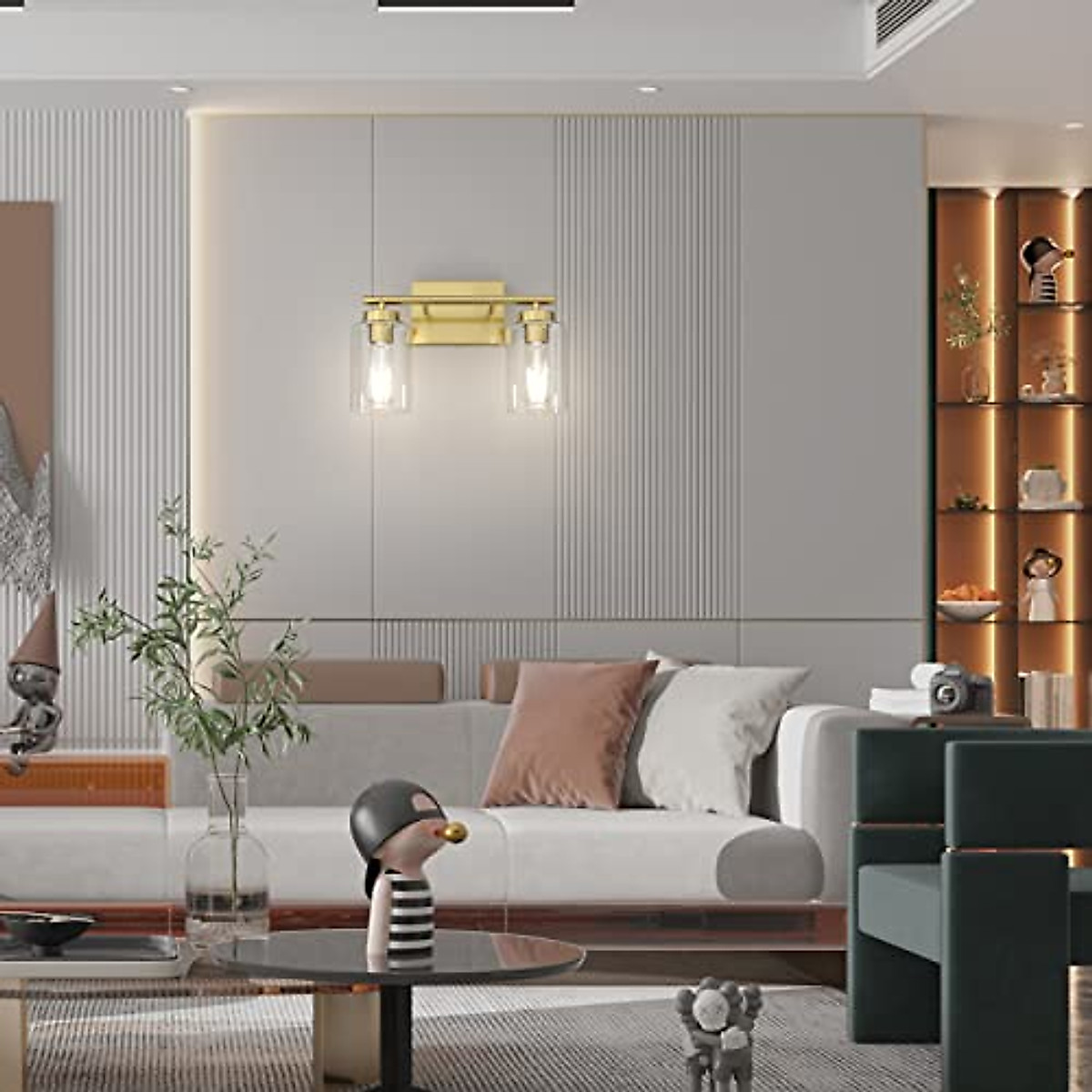 Bathroom Light Fixtures,Brushed Brass Vanity Light, Gold Wall Sconces Lighting, Modern Bath Wall Mounted Lights with Glass Shade, Gold Wall Sconce for Living Room, Bedroom, Hallway(Exclude Bulb)