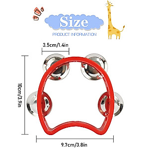 8 Pack Plastic Tambourines, Mini Percussion Tambourines Bulk, Half Moon Handheld Tambourine with 4 Jingle Bells for Adults(4 Colors)