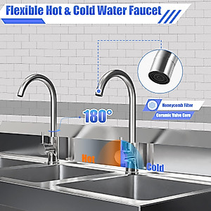 YIYIONCE 3 Compartment Sink 304 Stainless Steel Kitchen Sink Freestanding Utility Sink with 2 Hot & Cold Faucet Commercial Triple Bowl Sink for Bar, Restaurant Each Sink 11"L x 9"W x 7"H| US STOCK