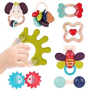 Nueplay 8PCS Baby Rattles Set, Toddlers Chewing Teething Toys Grab Shaker Hand Bells and Spin Rattle Musical Toy Playset Early Educational Shower Gift Toys for Baby Newborn Infant 6-12 Months
