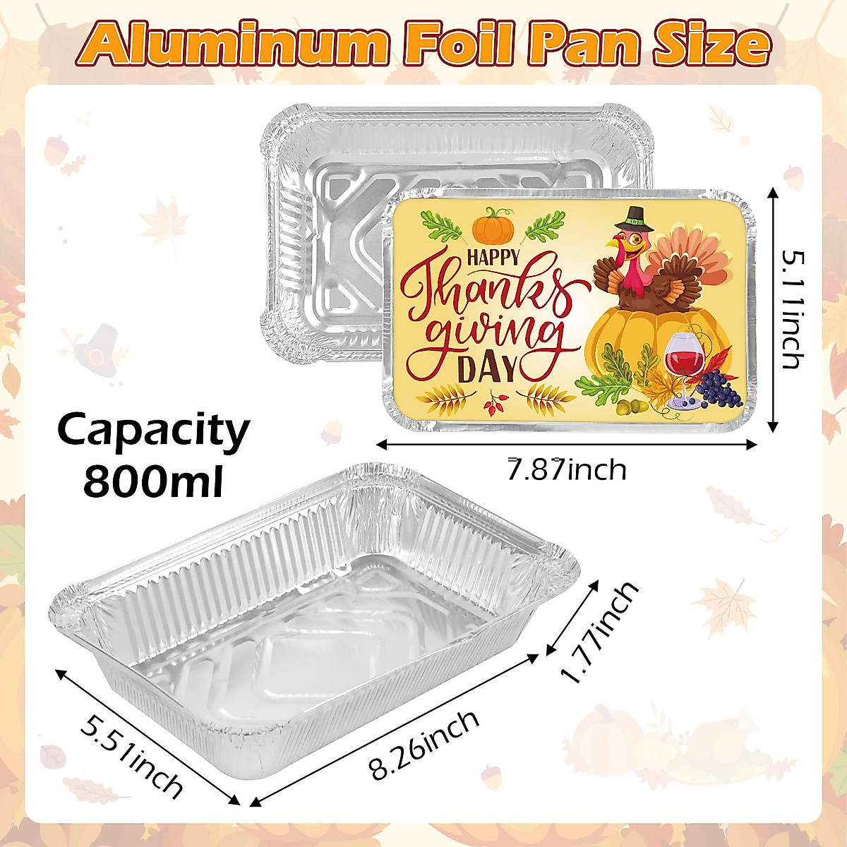 40 PCS Thanksgiving Leftover Containers with Lids,8 Designs Thanksgiving Aluminum To Go Containers Disposable Food Storage Pans for Thanksgiving Hosting & Cookie Exchange Thanksgiving Party Supplies