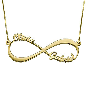 MyNameNecklace Personalize Couples Infinity Pendant Name Necklace Love Forever or with Your Name - Endless Love Jewelry Gift-10K Yellow Solid Gold Custom Any Name