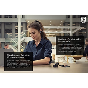 Philips T5505 Wireless Earbuds with Active Noise Canceling (ANC) and IPX5 Water Resistance, Black