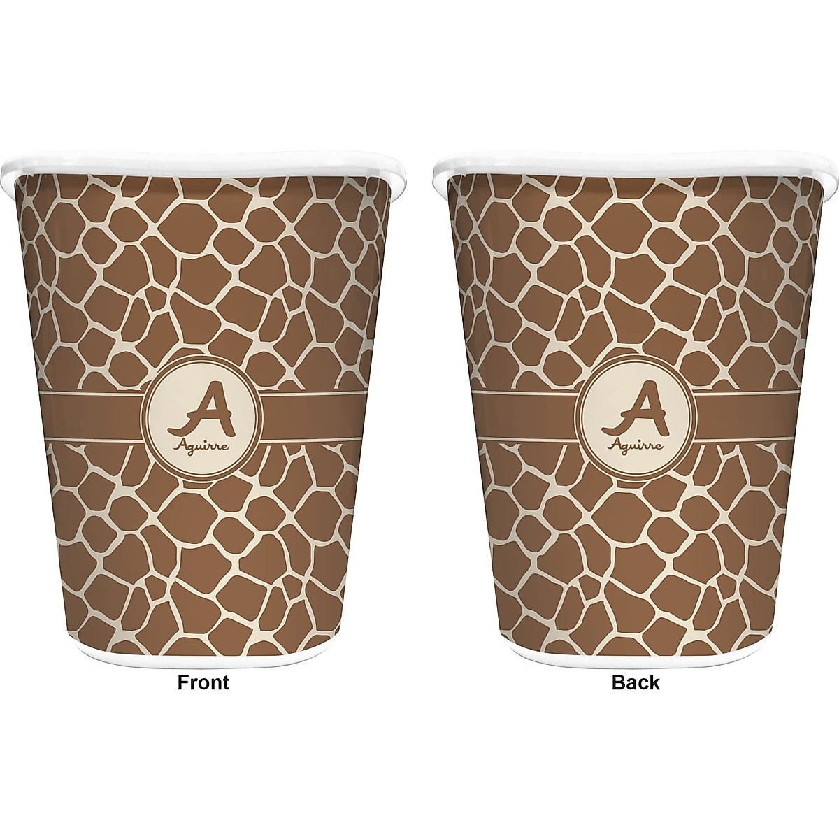 RNK Shops Personalized Giraffe Print Waste Basket - Double Sided (White)