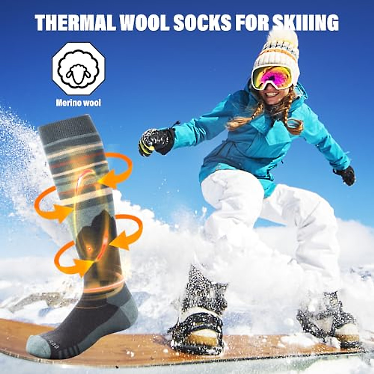 RIOROO Ski Socks Merino Wool,2/3 Pairs Pack Skiing and Snowboarding Socks For Men Women Youth,Winter Knee High Thermal Socks