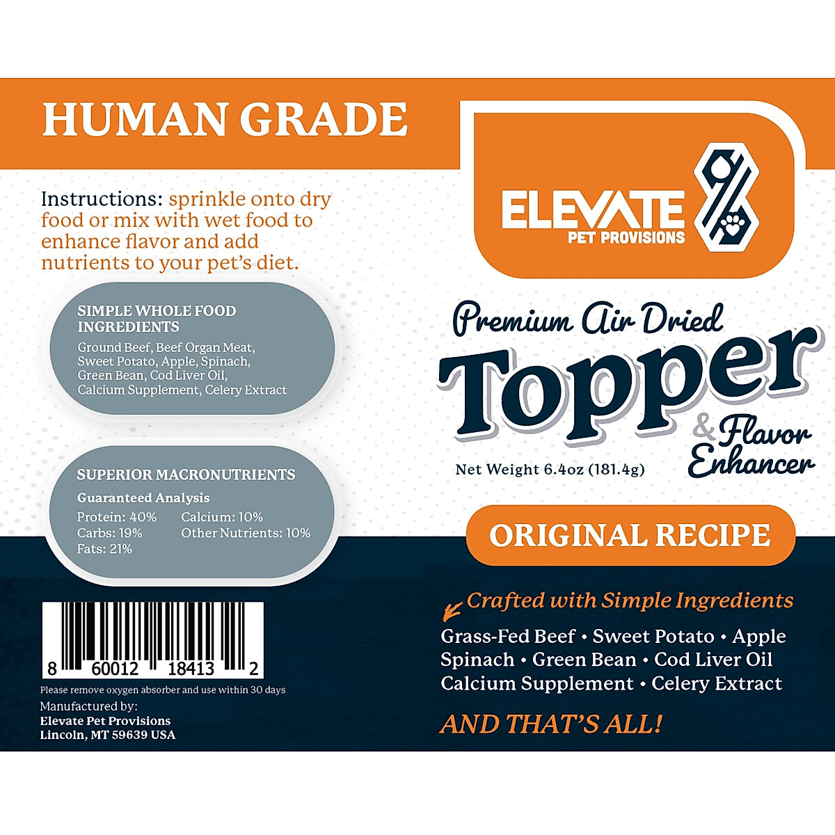 100% Human Grade - Dog Food Toppers for Picky Eaters - Air Dried, All Natural, USA Grass Fed Beef - Limited Ingredient, Grain Free - Seasoning, Meal Mixer, Dog Food Toppers for Dry Food – Beef