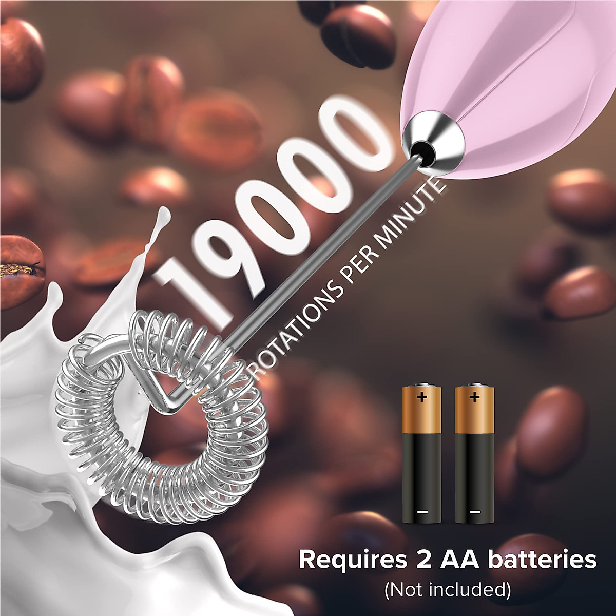 PowerLix Powerful Handheld Milk Frother With Stand Battery Operated Foam Maker Frother Wand For Coffee (A Black) (Light Pink)