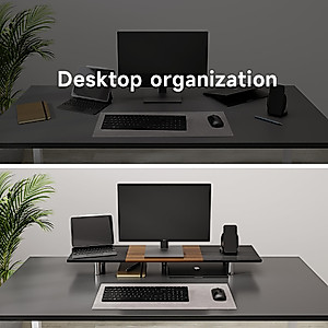 Fenge Dual Monitor Stand Riser, 39.4 Inch Height Adjustable Monitor Riser for Desk, Wood & Steel Monitor Stands for 2 Monitors , Desk Shelf for Computer,Laptop,Printer,TV, Brown