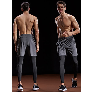 NELEUS Men's 7" Workout Running Shorts with Pockets,6056,3 Pack,Black/Grey/Navy Blue,M,EU L
