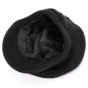 Muryobao Women's Winter Hat Slouchy Cable Knit Visor Beanie Crochet Newsboy Beret Hats Warm Snow Ski Skull Cap with Brim Black