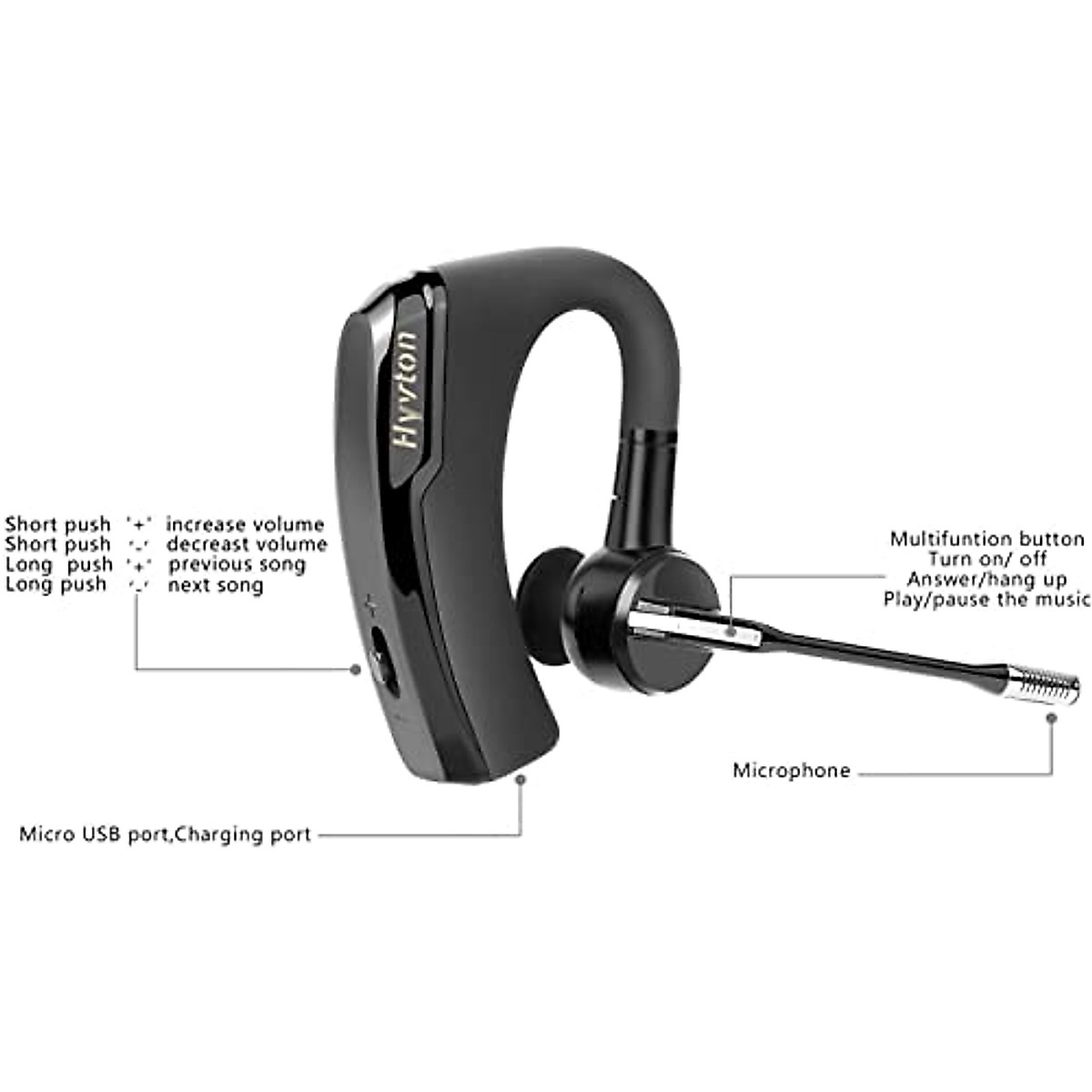 Hyvtom Bluetooth Headphone V4.1 Wireless Noise Cancelling Headset in-Ear Earbuds with Microphone Handsfree for Driving or Business, and Secure Fit for iPhone Android Cell Phones