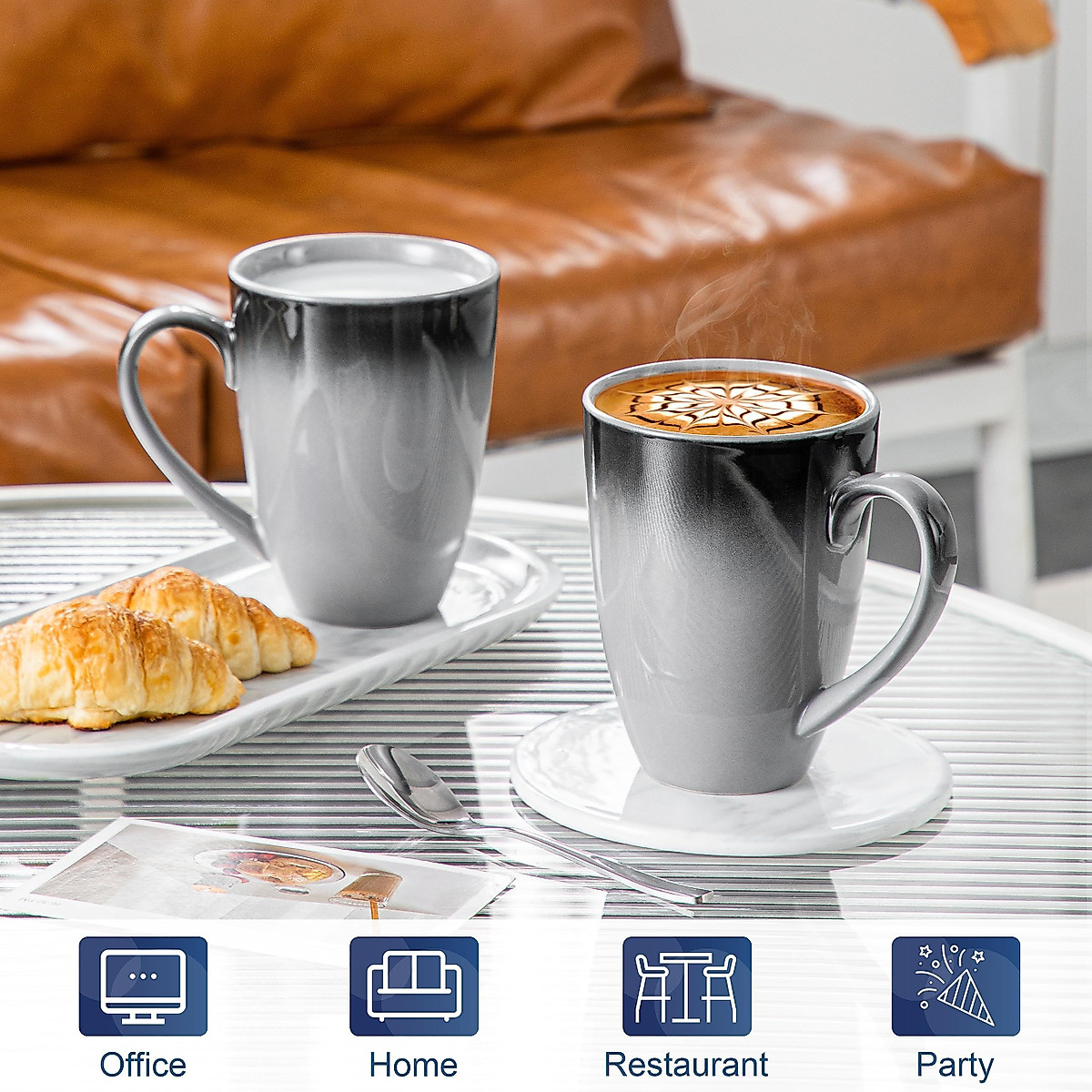 LOVECASA Coffee Mugs Set of 4, Porcelain Mugs 20 OZ for Coffee, Tea, Cocoa, Cappuccino, Latte and Milk, Large Handle Design, Microwave and Dishwasher Safe