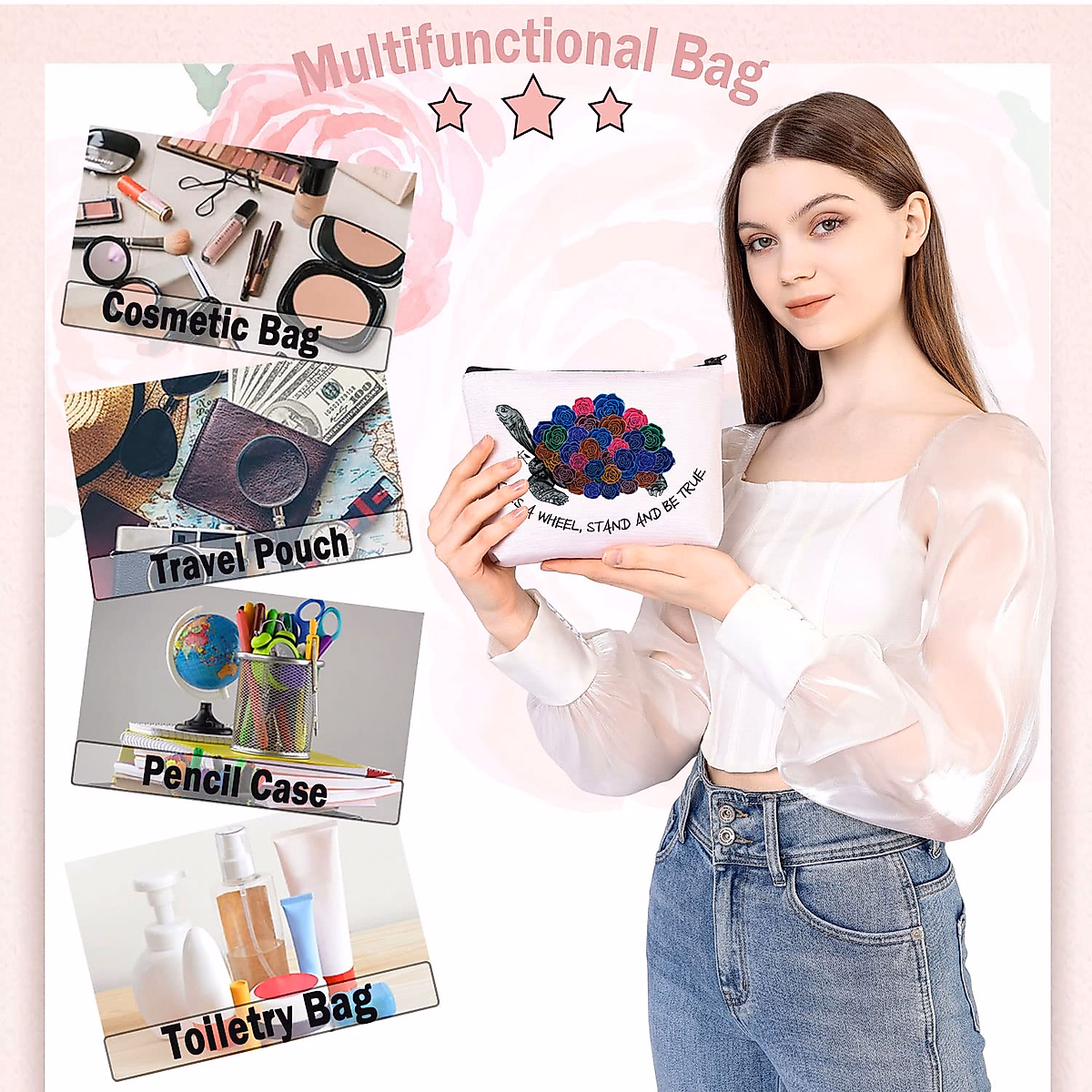 BDPWSS Ka Is A Wheel Stand And Be True Makeup Bag Book Lover Gift Bookworm Gift Book Themed Gift Dark Tower Gift (Wheel Be True)