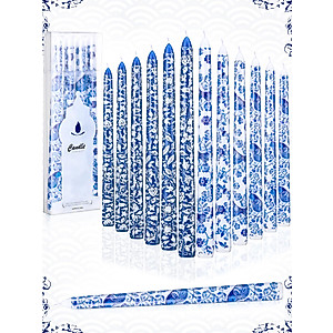 Conelist 12 Pack Chinoiserie Taper Candles Blue and White Taper Candle Blue Willow Decorative Taper Candles Bulk for Coworkers Home Decoration Wedding Women(10 Inch)