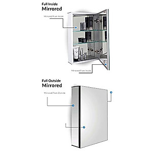 Bathroom Medicine Cabinet, Aluminum, Recessed/Surface Mount, 24" x 24", Right/Left Hinged, Mirrored Interior