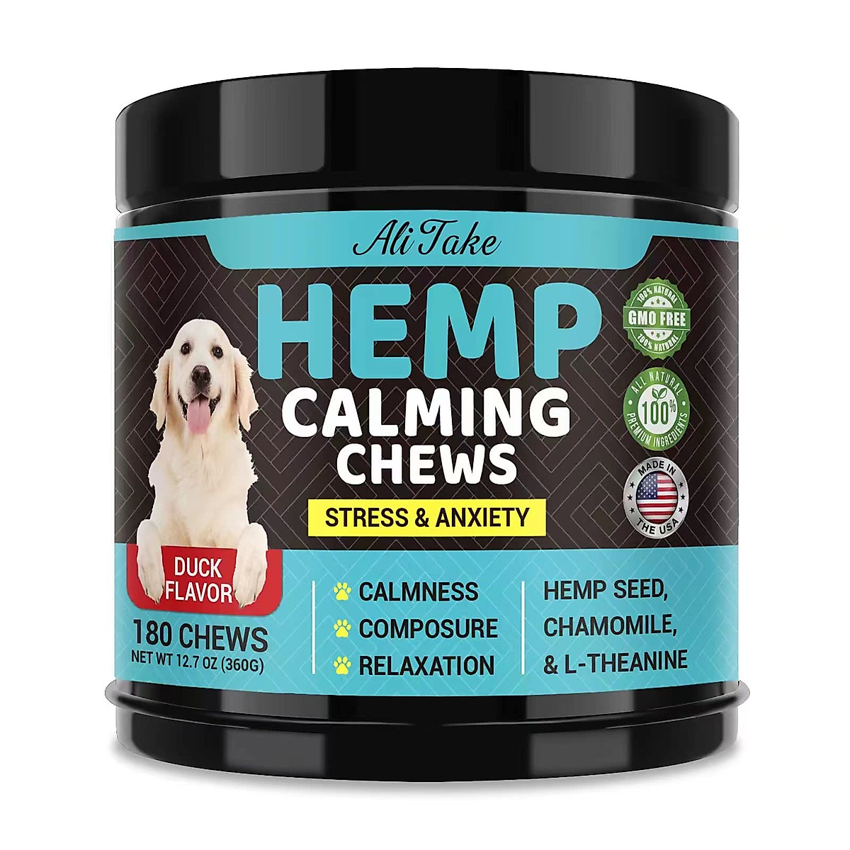 Hemp Calming Chews for Dogs - Dog Calming Treats Anxiety Relief 100% Golden Ratio of Natural Ingredients Calming Dog Treats, Aid with Separation, Barking, Stress Relief, Thunderstorms - Duck Flavor