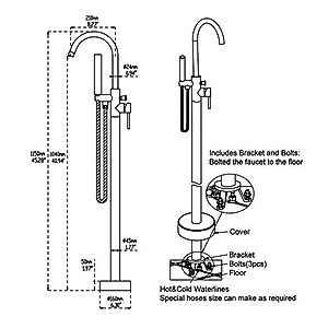 Artiqua Freestanding Tub Filler Bathtub Faucet Chrome Single Handle Floor Mounted Faucets with Handheld Shower