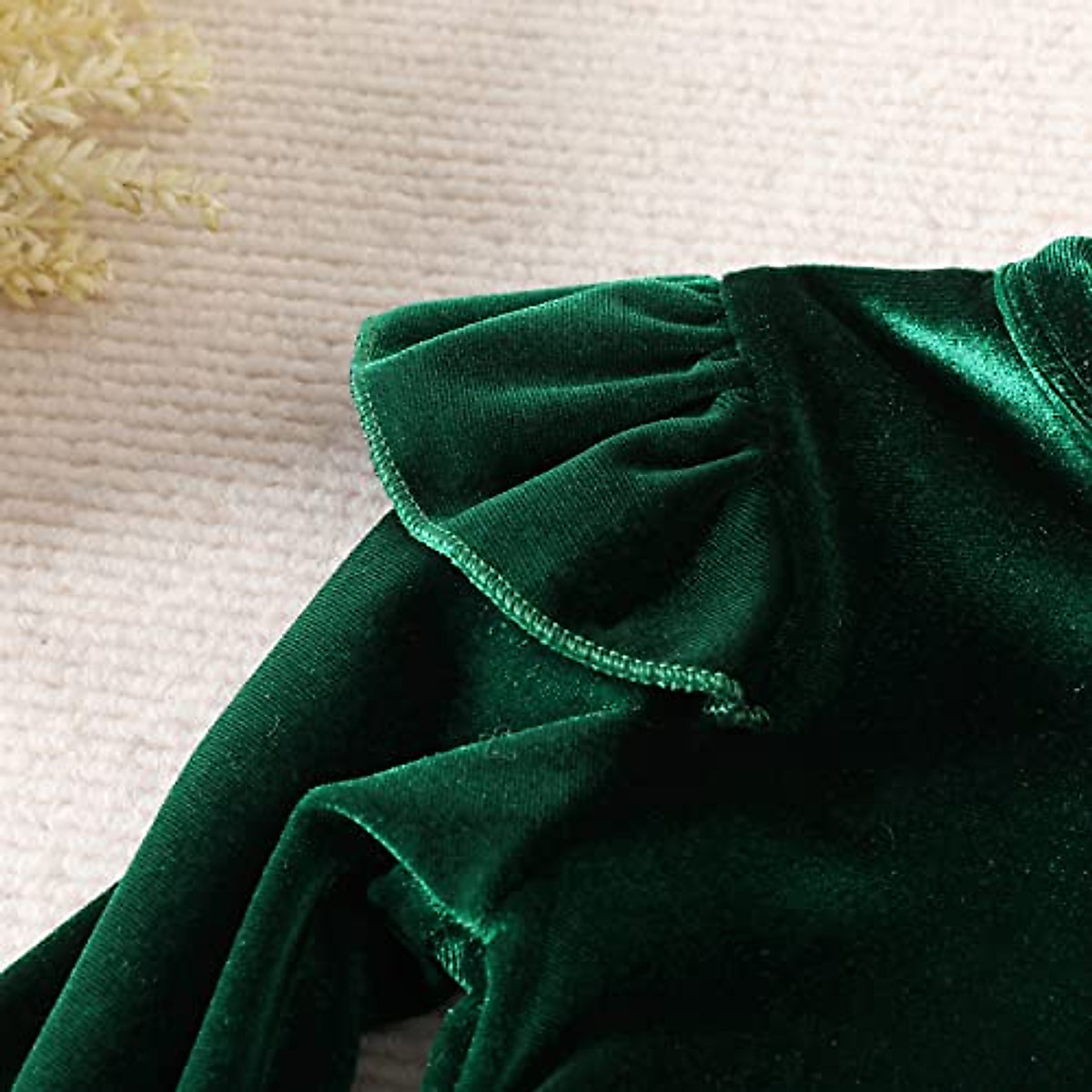 Toddler Baby Girls Vintage Ruffle Velvet Dress Fall Winter Kids Solid Long Sleeve Casual Princess A-Line Dress for Christmas Wedding Evening Gown Holiday Outfit Dark Green 4-5 Years