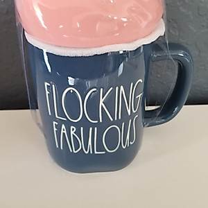Rae Dunn Coffee Mugs with Decorative ceramic Lids, Flocking Fabulous/Pink/Navy