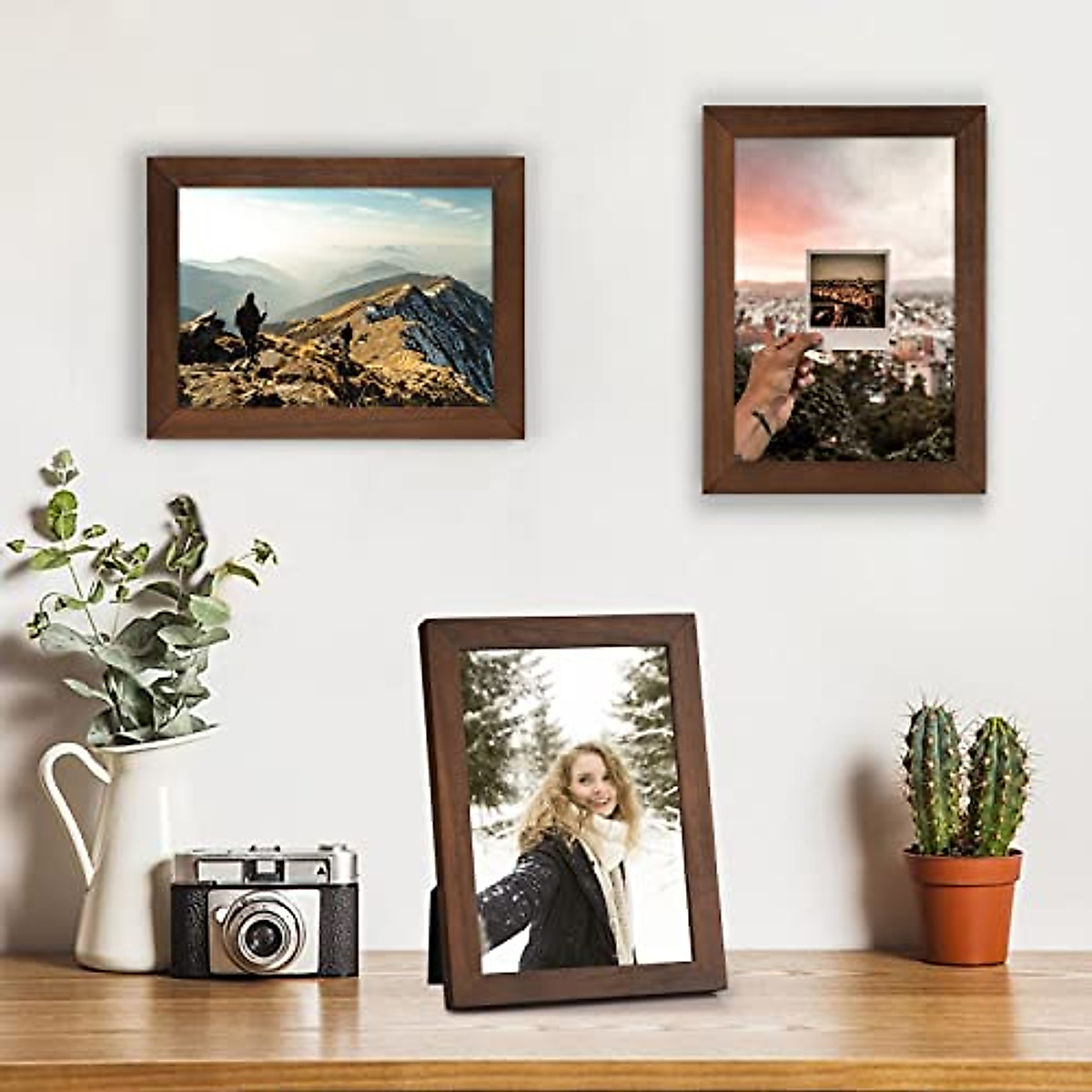 Emfogo 5x7 Picture Frame, Pack of 2 Rustic Picture Frames 5x7 with Real Glass, Solid Wood 5x7 Photo Frame for Table Top Display or Wall Mounted (Vintage Walnut)