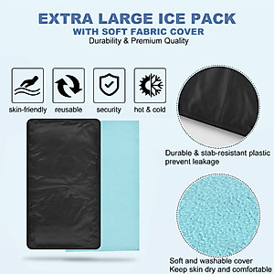 Tutmyrea 12"x 21" Extra Large Gel Ice Pack with Soft Fabric Cover, Ice Pack for Injuries Reusable, Ice Pack for Back Pain Relief, Cold Compress for Back, Flexible Cooling Pad for Knee, Hip, Sciatica