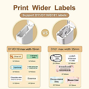 Label Maker Machine, D101 Bluetooth Label Maker with Tape, Small Wireless Label Printer, 0.4"-1"(10-25mm) Print Width for Storage, Office, Home, School, Inkless, USB Rechargeable