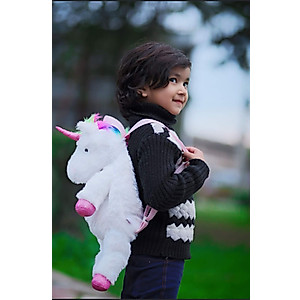 Plushland Fluffy Plush Rainbow Unicorn Backpack Stuffed Animal Toy 14 Inches Cuddly Autism ADHD Soft Magical Gifts Present Birthday Love School Pal Buddies Friendship