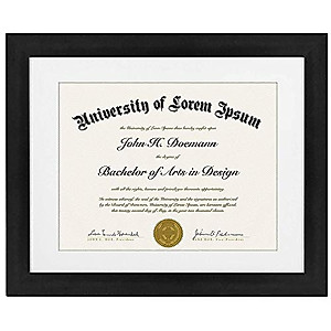 Americanflat 11x14 Black Diploma Frame | Certificate Frame Displays 8.5x11 Diplomas with Mat or 11x14 Inch Without Mat. Shatter-Resistant Glass. Hanging Hardware Included